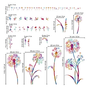 wondever Colorful Blowing Dandelion Wall Decals Flying Flowers Butterflies Floral Peel and Stick Wall Art Stickers for Living Room Girls Bedroom TV Wall