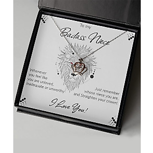 Badass Niece .925 Sterling Silver Pendant Necklace with Card, to my favorite Special Niece, Best Favorite Niece Jewelry Gift Ideas from Uncle or Aunt, Graduation Birthday Mother's Day Neice Straighten your Crown