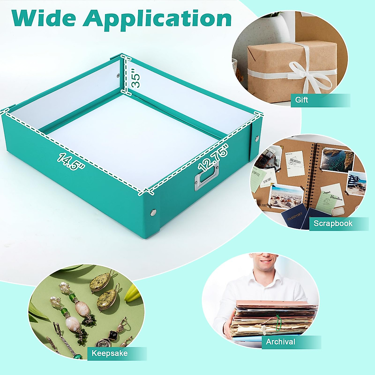 2 Pack 12“ x 12" Jumbo Photo Storage Box Fold Scrapbook Storage Box with Lid Forest Green Archival Storage Boxes Document Organizer Boxes Photo Storage Ideas For Album Keepsake 14.5" x 12.8" x 3.5"