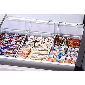 DUURA DDFC21 Commercial Mobile Ice Cream Display Chest Freezer Sub Zero Temp Curved Glass Top Frost Free Lid with 8 Wire Baskets, 71.7 Inch Wide 21.2 Cubic Feet, White, 21 cu.ft