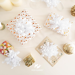 HUIHUANG White Bows for Gift Wrapping, White Curly Ribbon Bows Self Adhesive Burst Gift Bow for Christmas Presents, Wine Bottle, Treat Bags, Bridal Shower Wedding Party Favor - 6 Counts