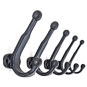 Ambipolar 5-Pack Small Vintage Cast Iron Wall Mounted Coat Hooks, Rustic Decorative Black Hooks for Hanging Things, Coat Hooks, Purse Rack, Hat Hooks