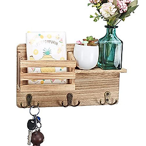 TocTen Key Hooks, Solid Wooden Key Holder for Wall Decorative, Wall Mounted Keys and Mail Organizer with 3 Metal Key Rack, Mail Organizer for Entryway, Front Door, Hallway (Light Brown)