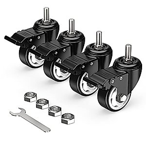 HOLKIE Caster Wheels 3 inch Total Locking Stem Casters, 3/8" -16 x 1" (Stem Diameter 3/8", Stem Length 1") Threaded Stem Casters Swivel Casters Set of 4 Heavy Duty Castors Black