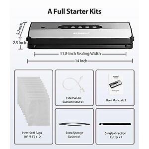 Vacuum Sealer Machine, with 8-in-1 Function& Detachable Tray& Cutter& 10 Bags, Food Vacuum Sealer Saver Machine for Food Storage & Sous Vide,Automatic Sealing Machine,EXT-VAC,Stainless Steel