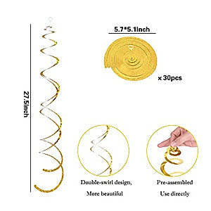 30 Pieces Gold Hanging Swirl Decorations Sparkle Golden Plastic Streamers Ceiling Decorations Wedding Bachelorette Baby Shower Birthday Party Anniversary Graduation Christmas New Year Decorations