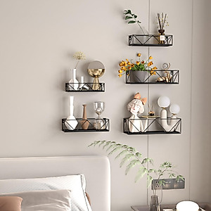 CRUGLA Black Floating Shelves Wall Mounted Set of 5, Hanging Storage Wall Shelf for Bathroom, Bedroom, Living Room, Kitchen