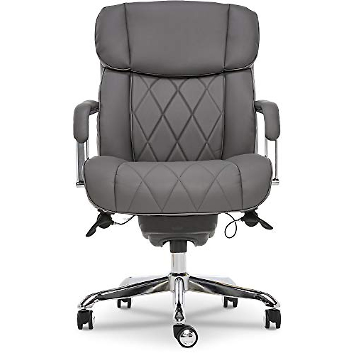La-Z-Boy Sutherland Quilted Leather Executive Office Chair with Padded Arms, High Back Ergonomic Desk Chair with Lumbar Support, Grey Bonded Leather