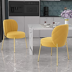 Sucrever Dining Chairs Set of 2, Upholstered Dining Chairs, Kitchen & Dining Room Chairs, Mid Century Modern Velvet Accent Chair with Gold Legs/Wide Seat for Dining Kitchen Living Room Bedroom, Yellow