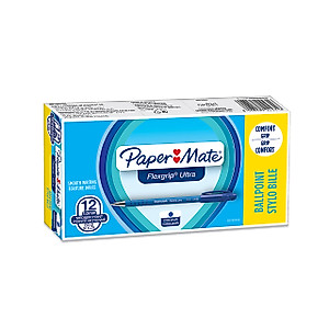 Paper Mate Flexgrip Ultra Ballpoint Pens, Medium Point (1.0 mm), Blue, 12 Count
