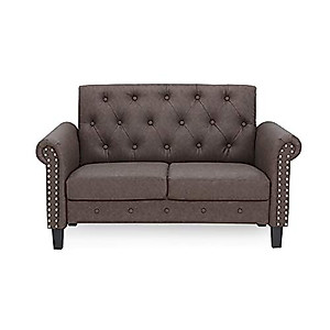 Furinno Bastia Vintage Modern Chesterfield Button Tufted Loveseat/Sofa Couch for Living Room, Brown Faux Leather