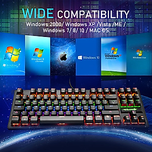 MANBASNAKE K2 Mechanical Gaming Keyboard RGB LED Rainbow Backlit Wired Keyboard with Red Switches for Windows Mac Xbox Gamer(Black)