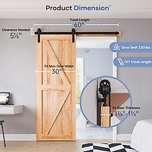 EaseLife 5 FT Heavy Duty Sliding Barn Door Hardware Track Kit,Basic J Pulley,Slide Smoothly Quietly,Easy Install (5FT Track Kit for 26"~30" Wide Single Door)
