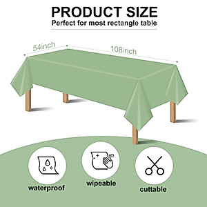 3Pack Sage Green Plastic Tablecloths for Rectangle Tables, Green Disposable Table Cloth, Waterproof Sage Green Table Cover for Birthday Bridal Wedding Baby Shower Party Decorations, 54 X 108Inch