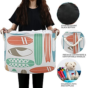 Oyihfvs Sea Surfing Surfboards in Retro Colors Round Storage Basket Bin, Waterproof Laundry Hamper, Large Collapsible Bucket, Baby Nursery Organizer with Handles for Bathroom Toys Clothes