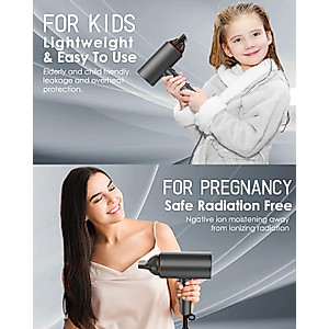 1800W Professional Blow Dryer with Ions, Fast Drying, Portable Hair Dryer for Travel with Diffuser and Concentrator, Low Noise for Men and Women