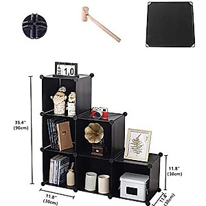 YCOCO Cube Storage Organizer 6-Cube Closet Storage Shelves with Wooden Mallet,Closet Cabinet Bookshelf,Plastic Square Cube Storage for Home,Office, Kids Room,Black