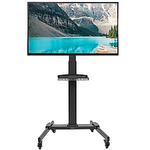 VIVO Mobile TV Cart for 32 to 70 inch Screens up to 77 lbs, LCD LED OLED 4K Smart Flat and Curved Panels, Rolling Stand, Laptop DVD Shelf, Locking Wheels, Max VESA 400x400, Black, STAND-TV05L