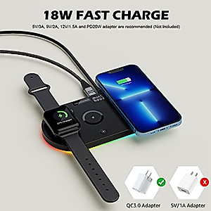Minthouz 4 in 1 Wireless Charger, 18W Fast Wireless Charging Station for iPhone 13/12/11/XR/X/8 Series/Samsung Phone, Wireless Charging Pad Compatible with Apple Watch, AirPods (with 1 USB C-A Cable)