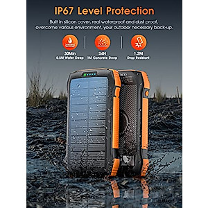 Solar Power Bank, MOSKIZ Portable Charger 33500mAh QC3.0 18W PD 20W Fast Charging, Portable Phone Charger with 10W Wireless 5 Outputs IP67 Waterproof 6W Bright Flashlight for iPhone Samsung etc.
