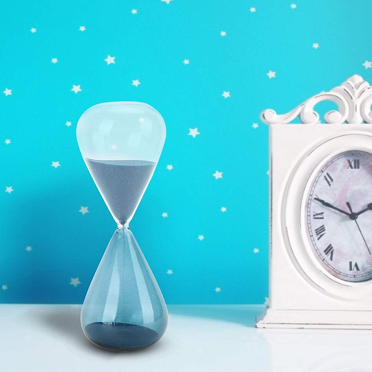 Hourglass Clock Blue Sand Timer, Innovative Cone Shape Unique Sand Clock Timer Glass Birthday Gift Office Kitchen Decor Table Ornament(S)