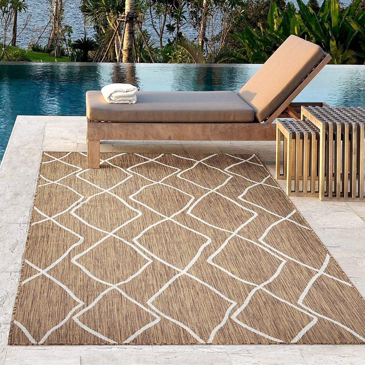 Adiva Rugs Outdoor Indoor Area Rug, Weather Resistant, Easy to Clean, Stain Resistant Floor Mat for Dining Room, Backyard, Deck, Patio (WOODEN, 5' x 7')