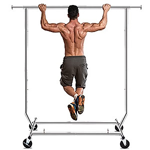 HOKEEPER 250 Lbs Load Capacity Commercial Grade Clothing Garment Racks Heavy Duty Sing Rail Adjustable Collapsible Rolling Clothes Rack on Wheels, Chrome Finish