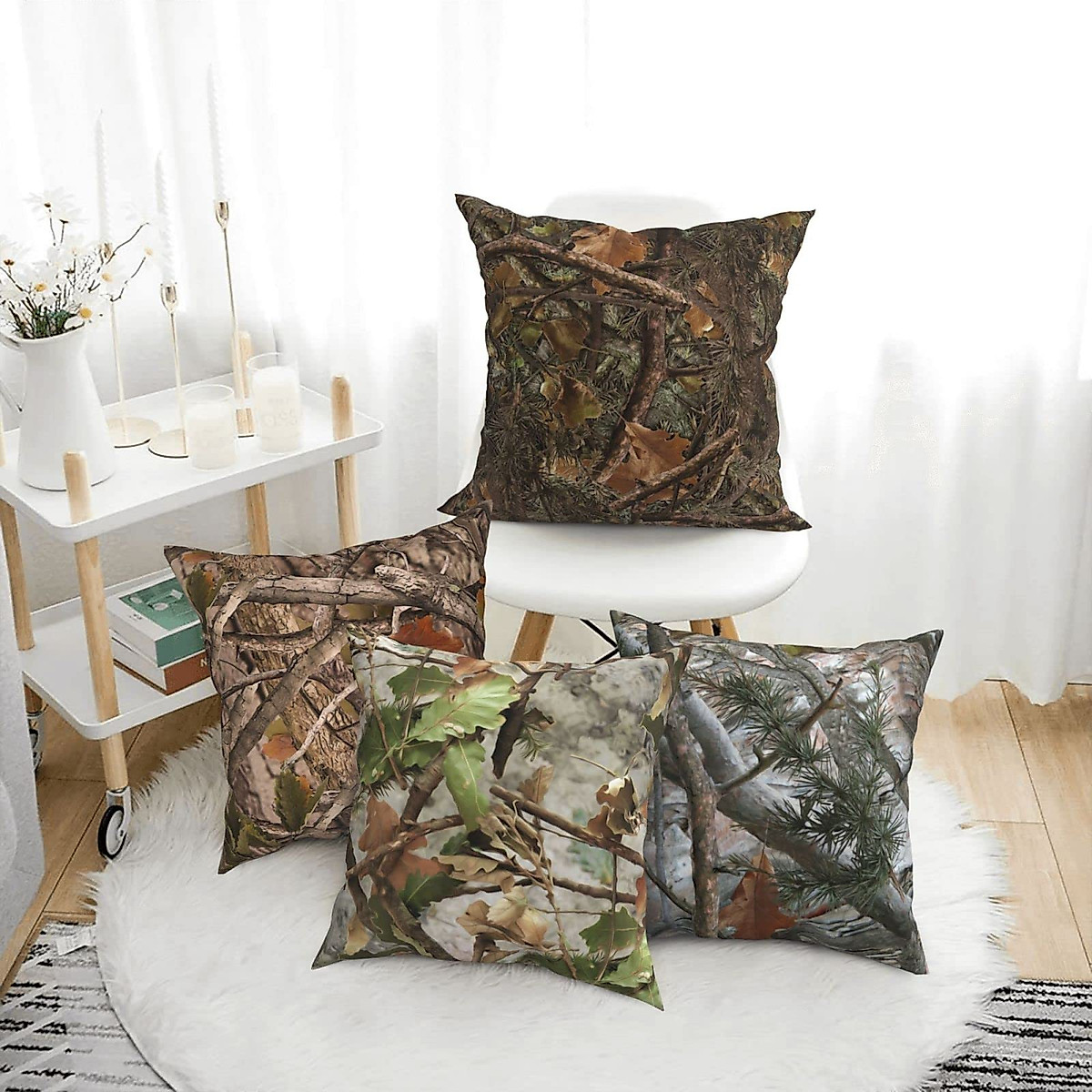 Worltoldb Real Camo Throw Pillow Covers Set of 4 Decorative Soft Linen Fabric Square Cushion Case for Room Bedroom Sofa Car 18x18