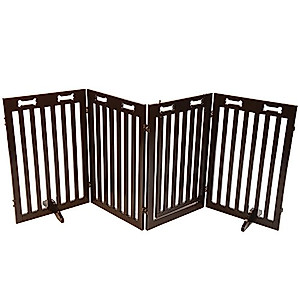 Arf Pets Freestanding Dog Gate with Door, 4 Panel 360° configurable Wooden Fence, 80" Wide, 31.5" Tall, Foldable, Set of Foot Supporters Included, for The House - Indoor Use