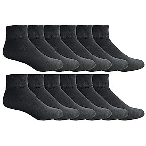 SOCKS'NBULK 12 Pairs Men's Ankle Socks, Athletic Sports Running Socks, Quarter Length (Black)