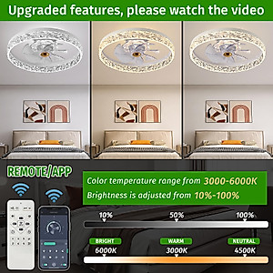 Feqwgny 2023 Upgraded Ceiling Fan 4111 White Ceiling Fans with Lights App & Remote Control, 6 Wind Speeds Modern Ceiling Fan, Timing & 3 Led Color Led Ceiling Fan for Bedroom, Small Room