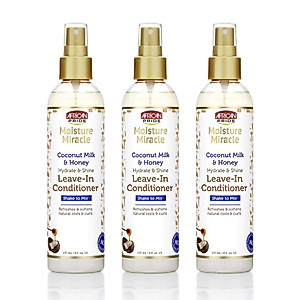 African Pride Moisture Miracle Coconut Milk & Honey Leave-In Conditioner - Refreshes & Softens Natural Coils & Curls, Hydrates & Shines, 8 oz (3 Pack)