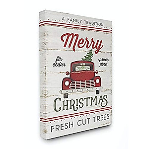 Stupell Industries Merry Christmas Red Truck Wood Texture Holiday Word Design Canvas, 36 x 48, Multi-Color