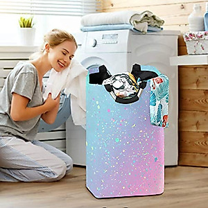 senya Large Storage Basket Collapsible Organizer Bin Laundry Hamper for Nursery Clothes Toys, Unicorn Background with Rainbow