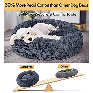 Calming Dog Bed for Small Dogs, Comfort Donut Dog Beds for Medium Large Dogs, Soft Anti-Anxiety Pet Bed for Dogs & Cats, Washable Fluffy Faux Fur Dog Cat Round Bed, Cute Puppy Cushion Bed
