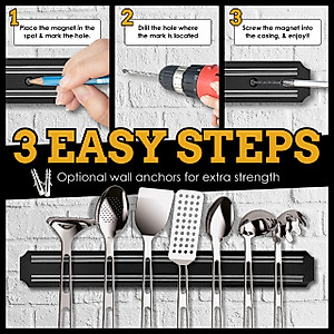 Magnetic Knife Strip for Wall - Extra-Strong Magnet Knife Holder Strip (15 Inch X Set Of 3) - Securely Holds Your Biggest Kitchen Knives - Space-Saving Magnetic Knife Holder For Wall -By SUMPRI