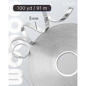 PartyWoo Silver Ribbon, 600 Yards Curling Ribbon for Balloons, Iridescent Crimped Ribbon, Shiny Curling Ribbon for Craft, Ribbon for Gift Wrapping, Wedding, Florist Flower (6 Rolls, 100 Yards/Roll)