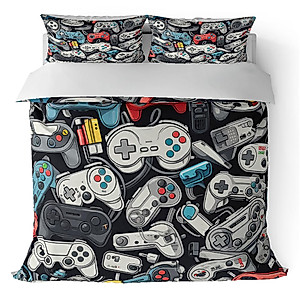 Placitiume Boys' Gaming Bedding Set Gaming Bedding Set Gamer Duvet Cover Set Handheld Game Comforter Cover Set with Modern Gamepad Design with 2 Pillowcases, No Comforter