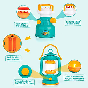 Aokiwo 45Pcs Kids Camping Tent Set, Pop Up Play Tent with Camping Gear Tools Indoor Outdoor Pretend Play Set for Toddler Boys/Girls - Including Telescope, Walkie Talkie, Camping Tent, Stove, and etc