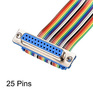 uxcell IDC Rainbow Wire Flat Ribbon Cable DB25 Male to DB25 Female Connector 2.54mm Pitch 11.8inch Length