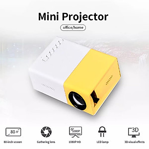 Mini Portable Projector, Small 1920x1080P Movie Projector, Support TF Card, U Disk, AV, 24 to 60 Display, LED Video Projector for Home Theater (US Plug)