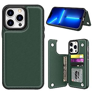 Delidigi Compatible with iPhone 13 Pro Max Case Wallet with Card Holder, Flip PU Leather Built-in Card Slots, Kickstand and Shockproof Case for iPhone 13 Pro Max 6.7 inch Women Men (Alpine Green)