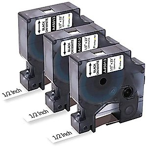 3-Pack Label Maker Tape Compatible DYMO D1 Label Tape 45013 S0720530 Replace for DYMO D1 A45013 Refills, Black on White, 1/2 Inch x 23Ft, for DYMO LabelManager 160 420P 210D 280 360D PnP Label Maker