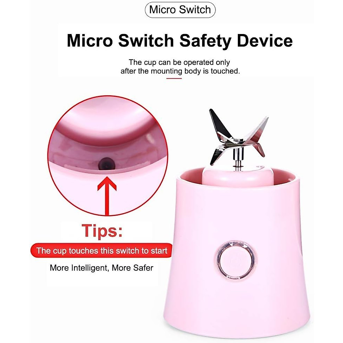 Toycol Portable Blender, Mini Personal Size Blenders for Smoothies and Shakes,Travel Juicer Cup Smoothie Maker with Updated 6 Blades USB Rechargeable Fruit Mixer with 4000mAh Battery16Oz Pink