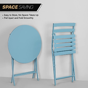 MoNiBloom 3 Piece Patio Bistro Set, Folding Outdoor Metal Patio Furniture Sets Round Table and Chairs for Porch Yard Balcony Garden, Blue