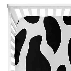 Cow Print Fitted Crib Sheet,Hide of a Cow with Black Spots Abstract and Plain Style Barnyard Life Print Microfiber Silky Soft Toddler Mattress Sheet Fitted,28"x 52"x 8'',Baby Sheet for Boys Girls