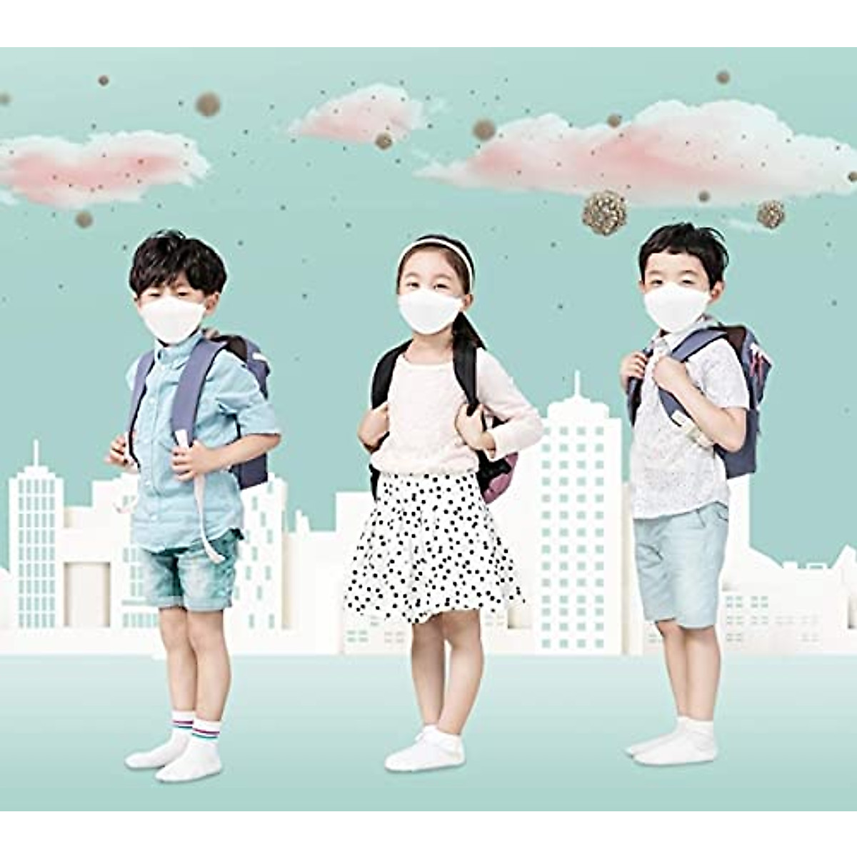 10 Pack, 4-Layers KF94 Certified Korean Face Mask (Made in Korea) (Kids, Children, Youth, Adults) [HappyLife] (Kids White)