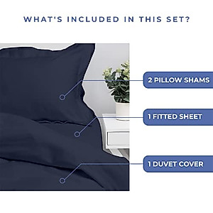 Kotton Culture 4 Piece Bed in a Bag Set 100% Egyptian Cotton 600 Thread Count Duvet Cover Pillow Shams & Fitted Sheet with Extra Deep Pocket Soft Bedding (Navy Blue, Twin)