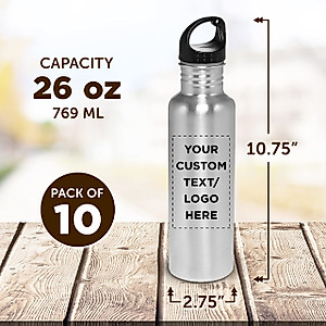 DISCOUNT PROMOS Custom Stainless Steel Water Bottles 26 oz. Set of 10, Personalized Bulk Pack - Reusable, Leak Proof, Perfect for Gym, Hiking, Camping, Outdoor Sports - Silver