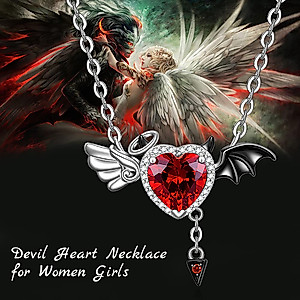 Half Angel Half Devil Necklace Angel and Devil Heart Symbol of Love Pendant Angel Wings Heart Demon Sterling Silver Halloween Bat Jewelry